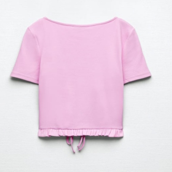 Zara | Tops | Zara Pink Gathered Top With Ruffle | Poshmark